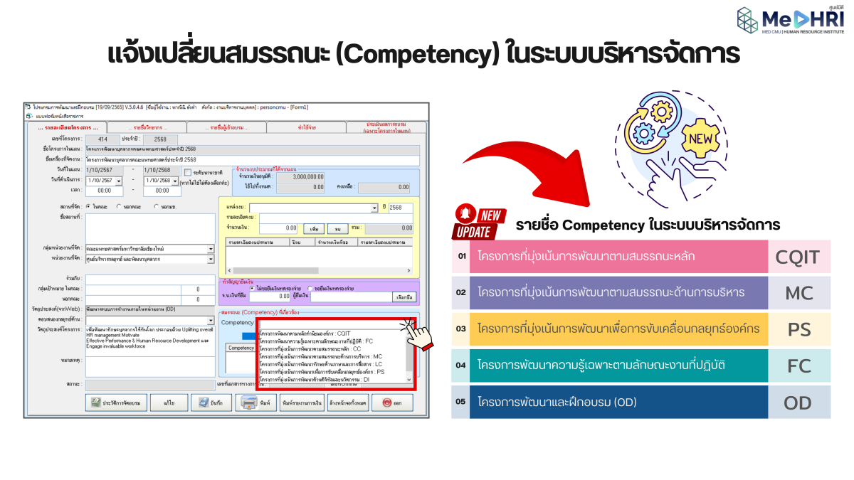 แจ้งเปลี่ยนสมรรถนะ (Competency) ในระบบบริหารจัดการ – MeDHRI